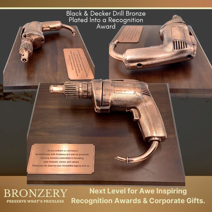 A Bronze Plated Black & Decker Electric Drill Award